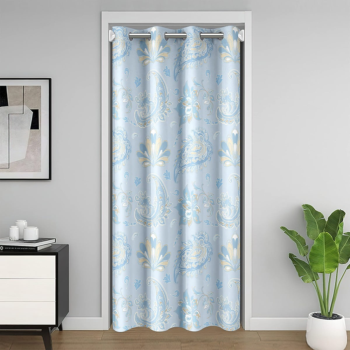 Sky Blue Aesthetic Door Curtain for Doorway Privacy,Bohemian Floral ...