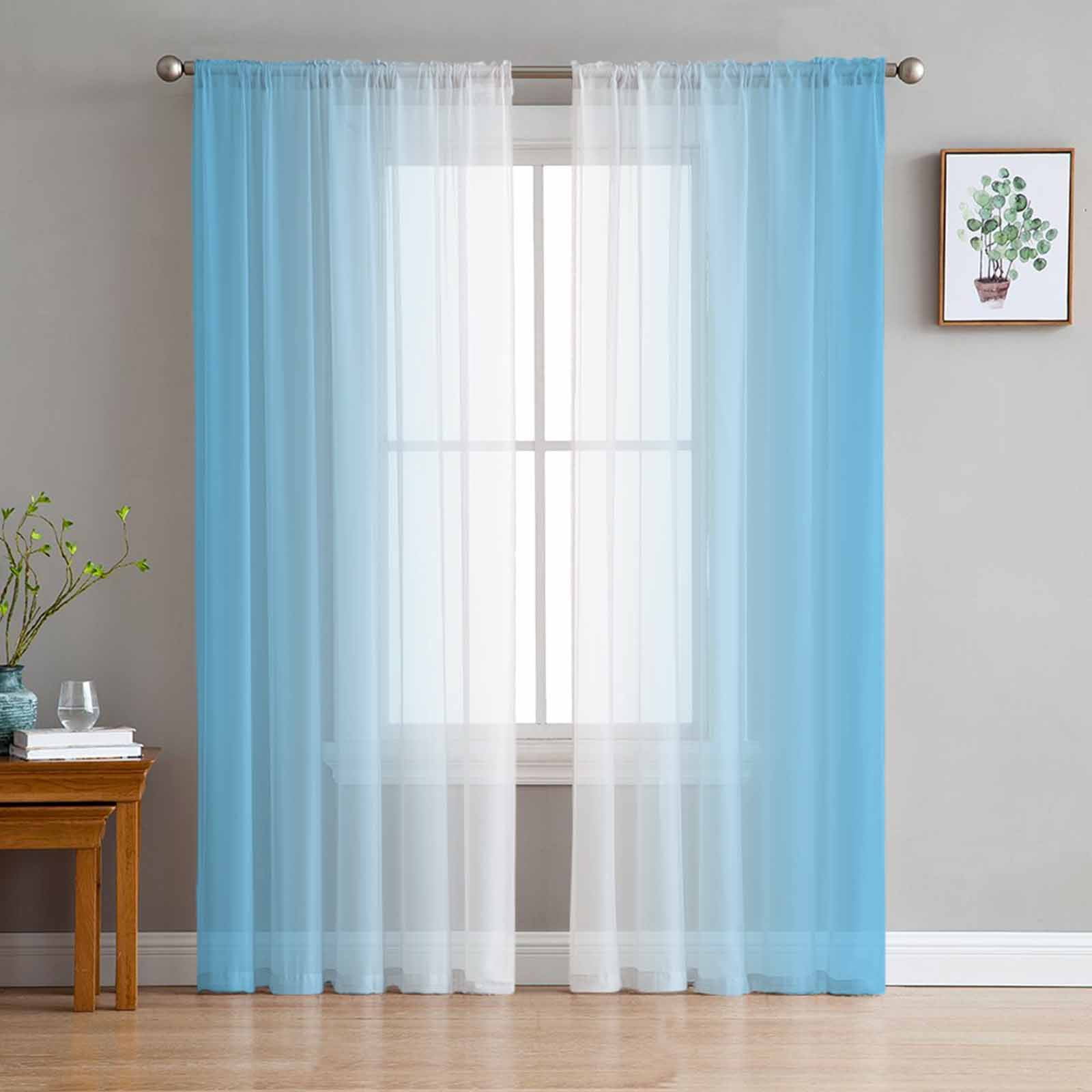 Sky Blue And White Gradient Sheer Tulle Curtains for Living Room ...