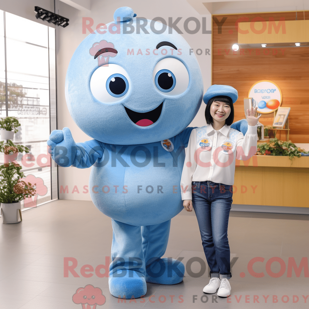 Sky Blue Apricot REDBROKOLY mascot costume character dressed with a ...