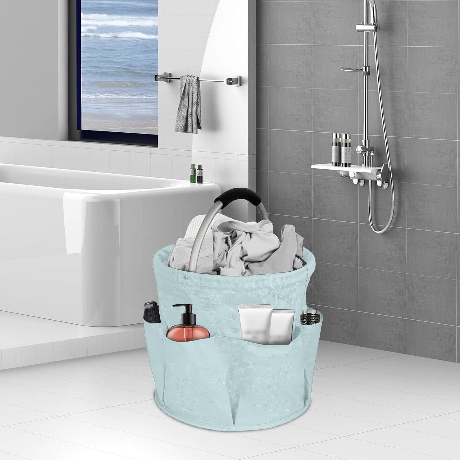 Sky Blue Beach Basket Hand Carry - Cleaning Caddy Organizer with Handle ...