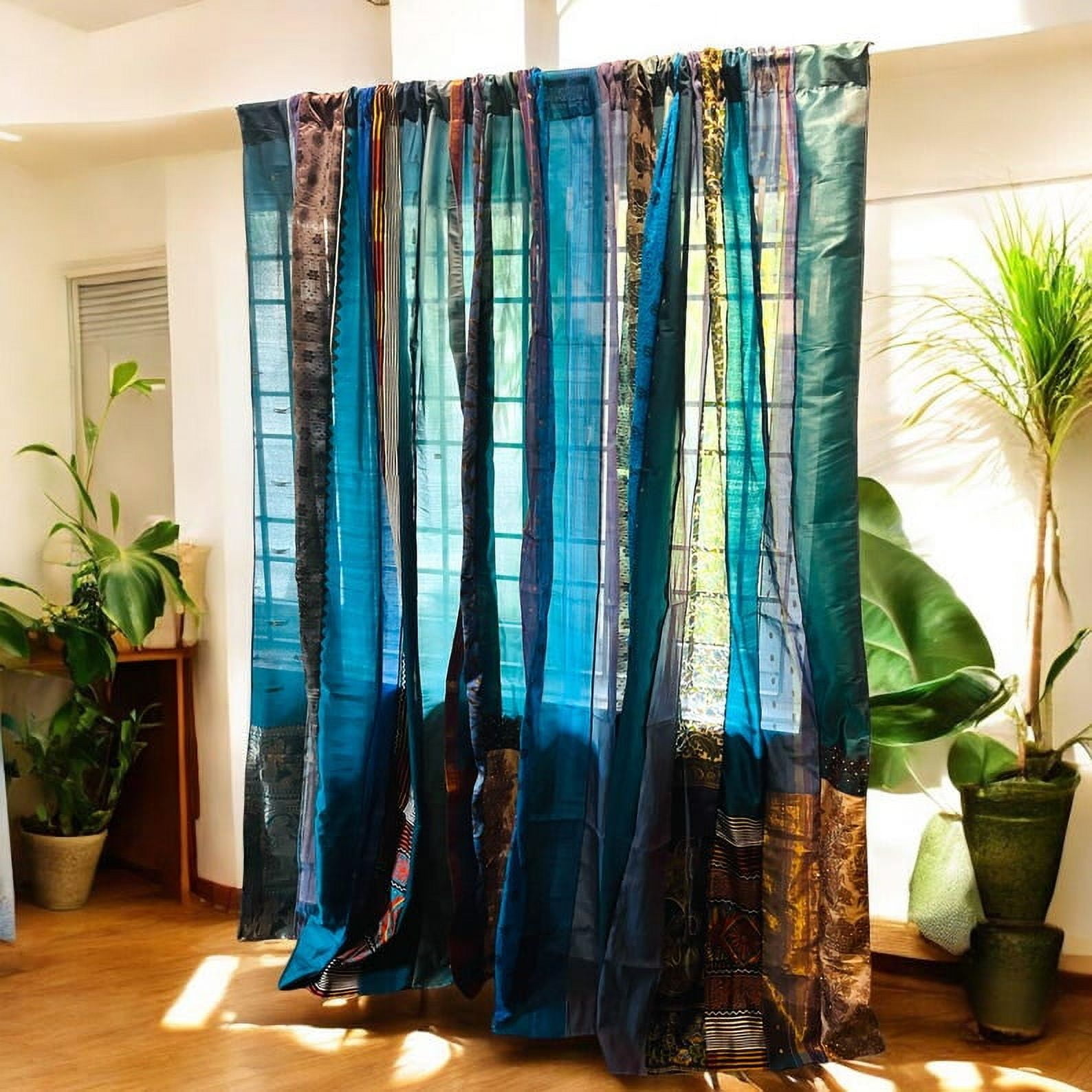 Sky Blue Boho Saree Curtains Upcycled Handmade Saree Curtains with ...