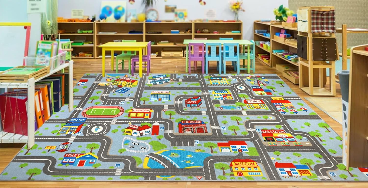 Sky Blue Car Road Kid Rug Carpet Playmat for Playoom Traffic Road Kids ...