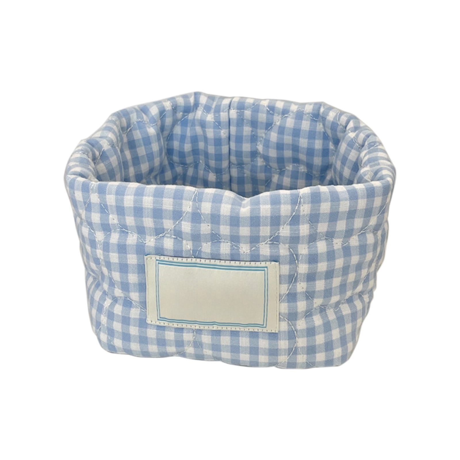 Sky Blue Checkered Fabric Storage Basket Cosmetics Miscellaneous Items ...