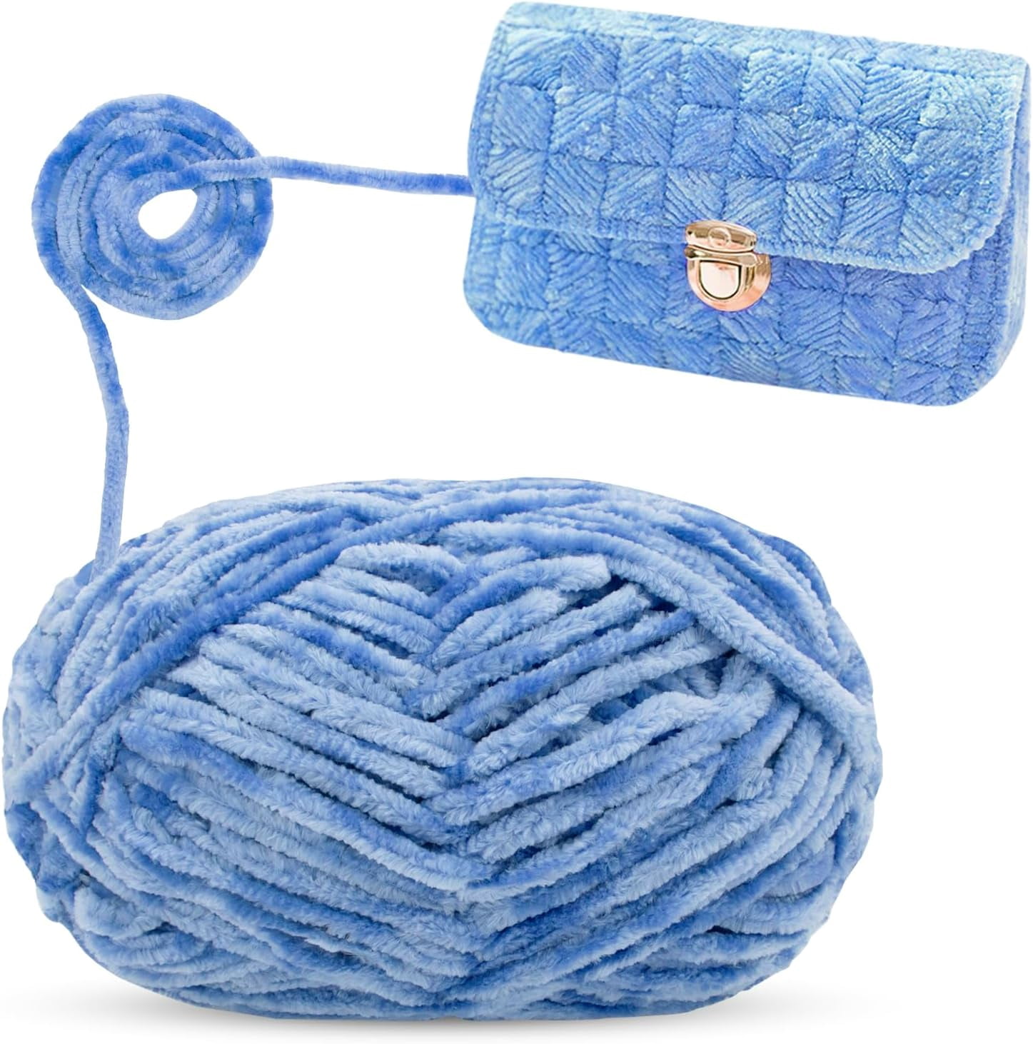 Sky Blue Chenille Yarn 100 gr (87 yds) Soft Velvet Colorful Bag Blanket ...