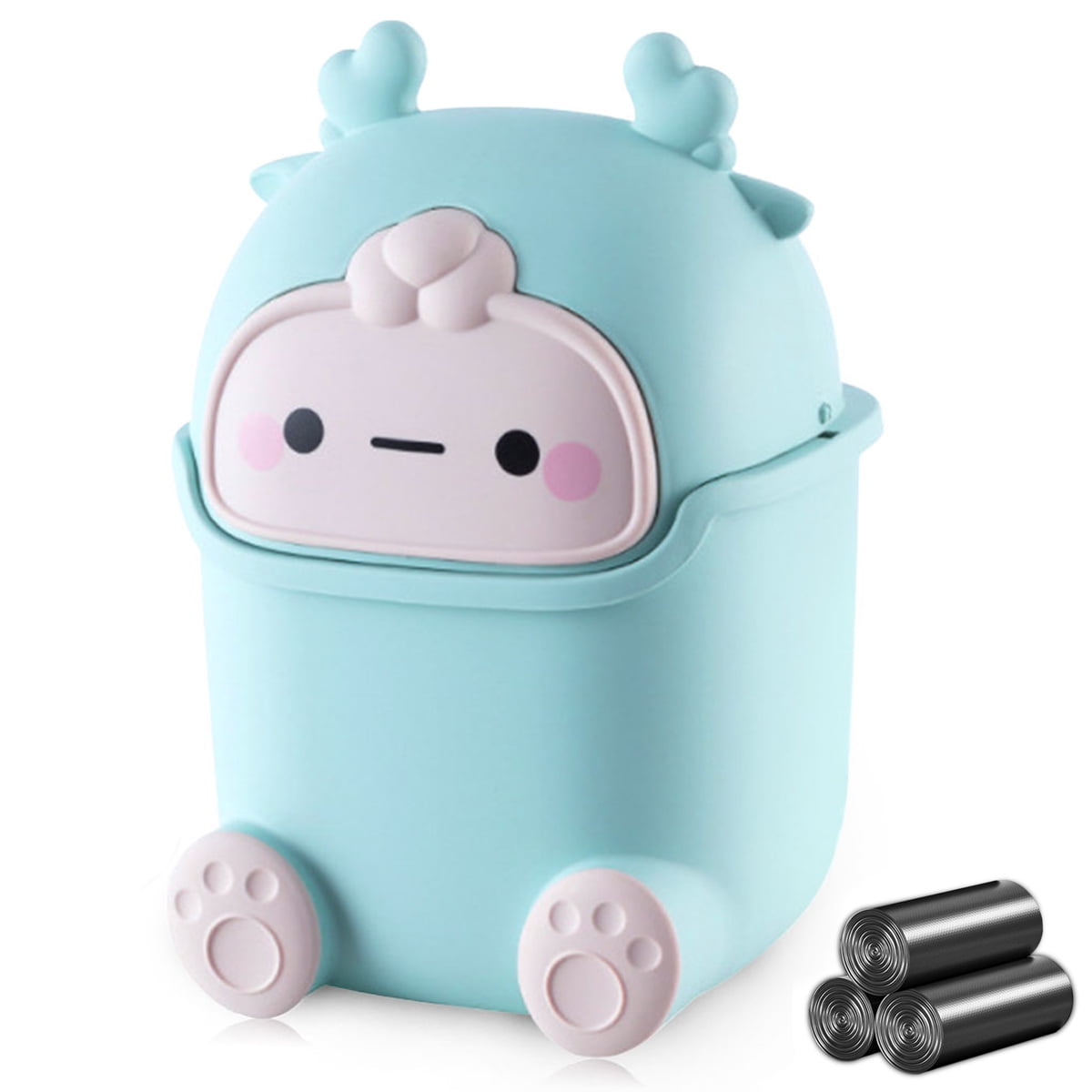 Sky Blue Desktop Trash Can with 90 PCS Trash Bags, Cute Creative Trash ...