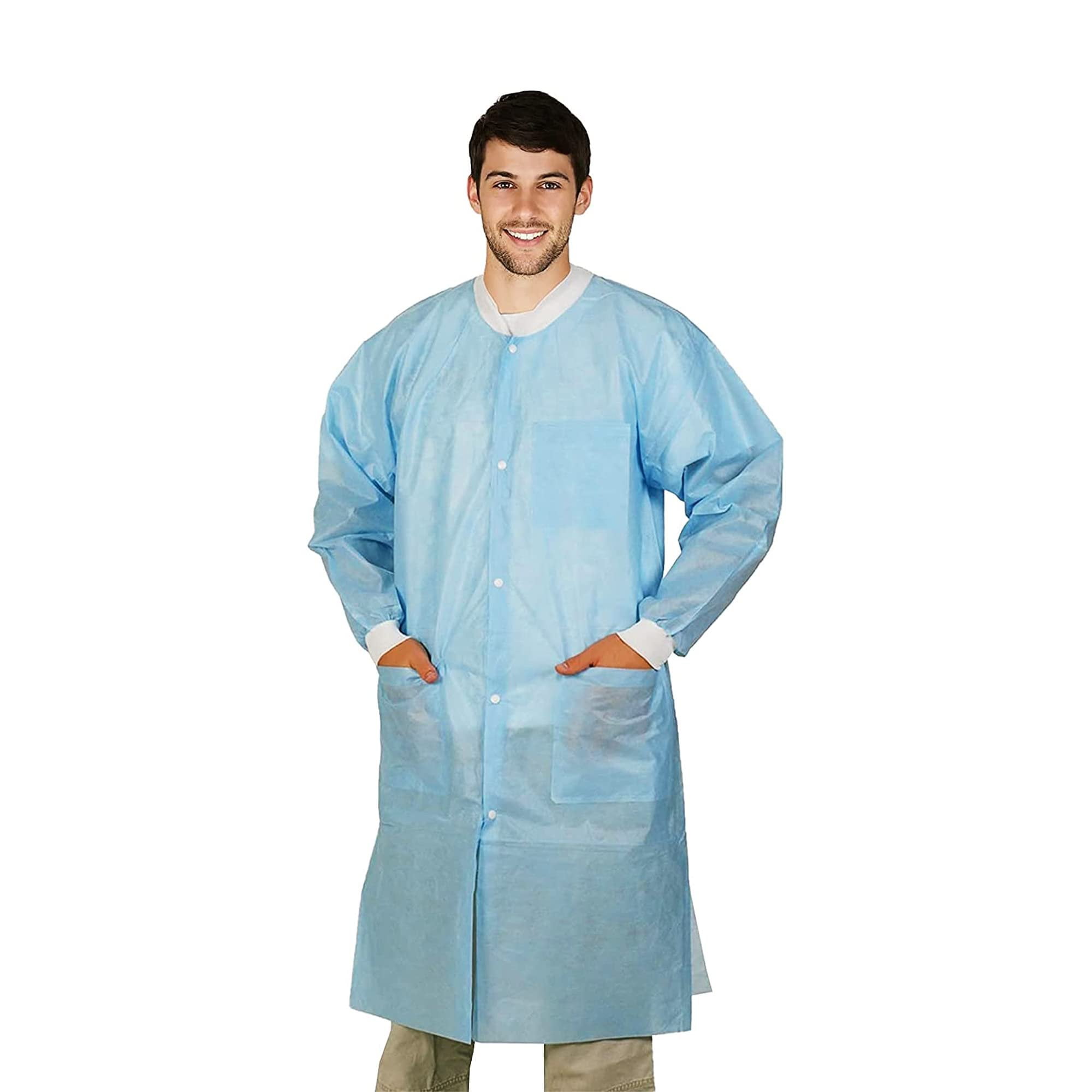 Sky Blue Polypropylene Disposable Lab Coat, Small, Snap Front, 3 ...