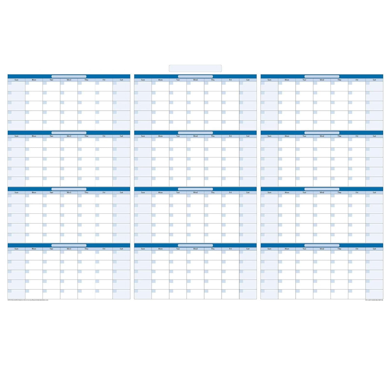 Sky Blue Dry-Erasable Undated 36” x 56” 12-Month Calendar - Yearly ...