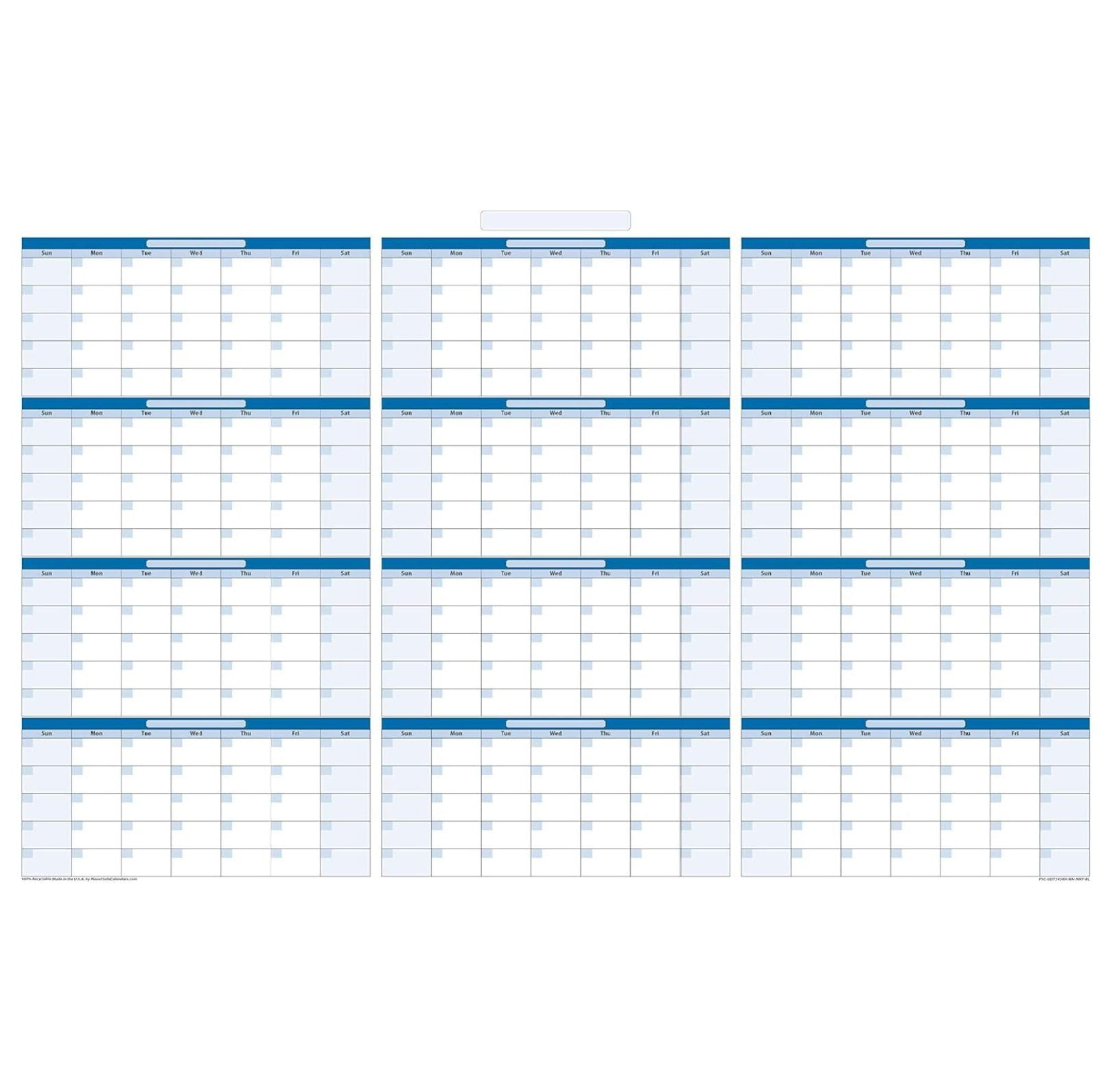 Sky Blue Dry-Erasable Undated 36” x 56” 12-Month Calendar - Yearly ...