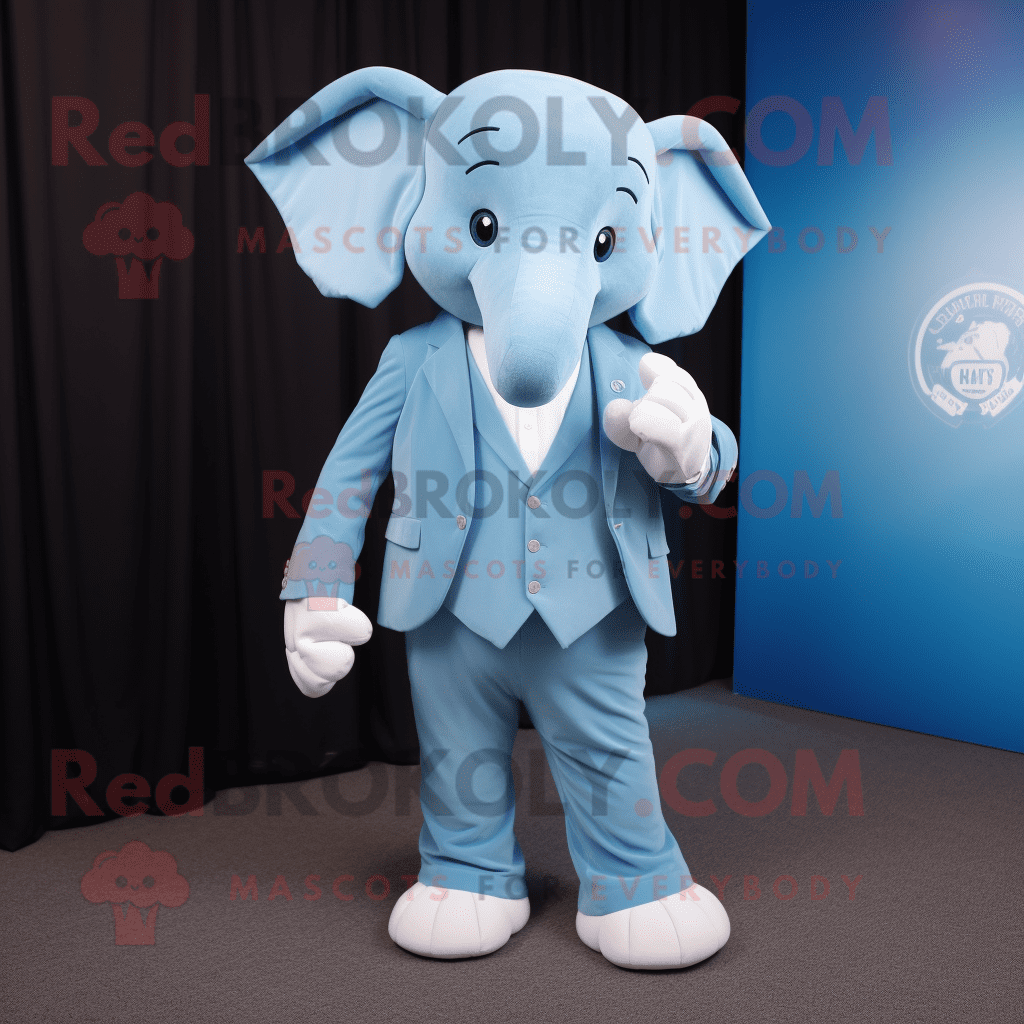 Sky Blue Elephant REDBROKOLY mascot costume character dressed with a ...