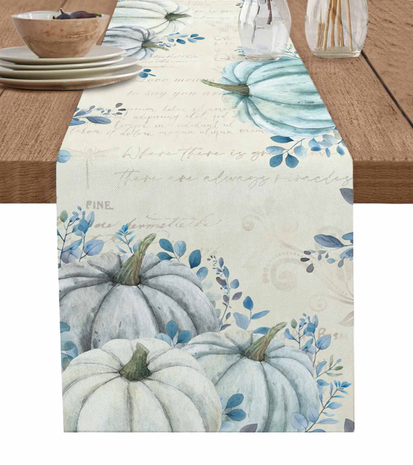 Sky Blue Fall Burlap-Cotton Table Runner 48 Inches Long,Thanksgiving ...