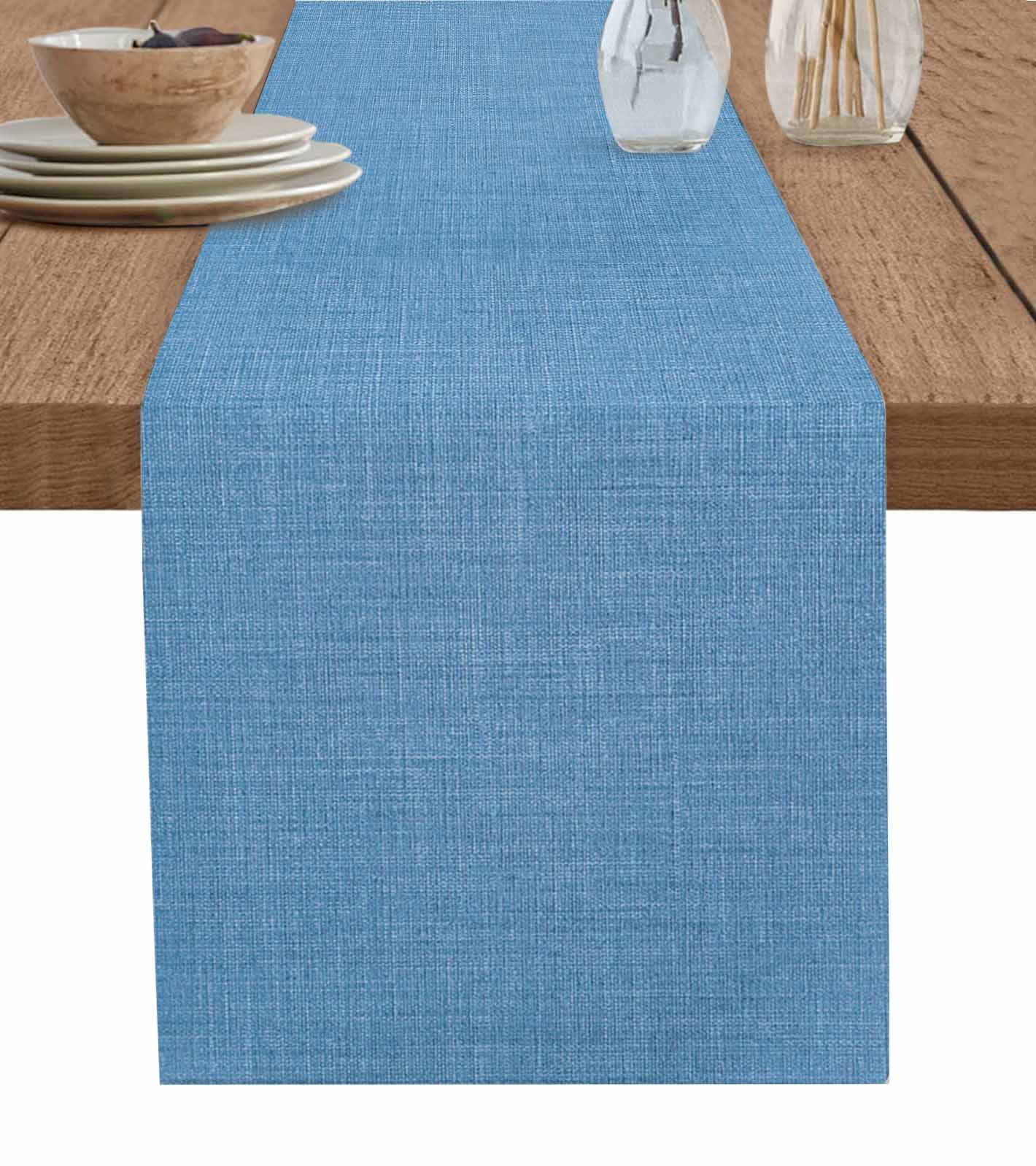 Sky Blue Farmhouse Table Runner 72 Inches, Vintage Country Monochrome ...