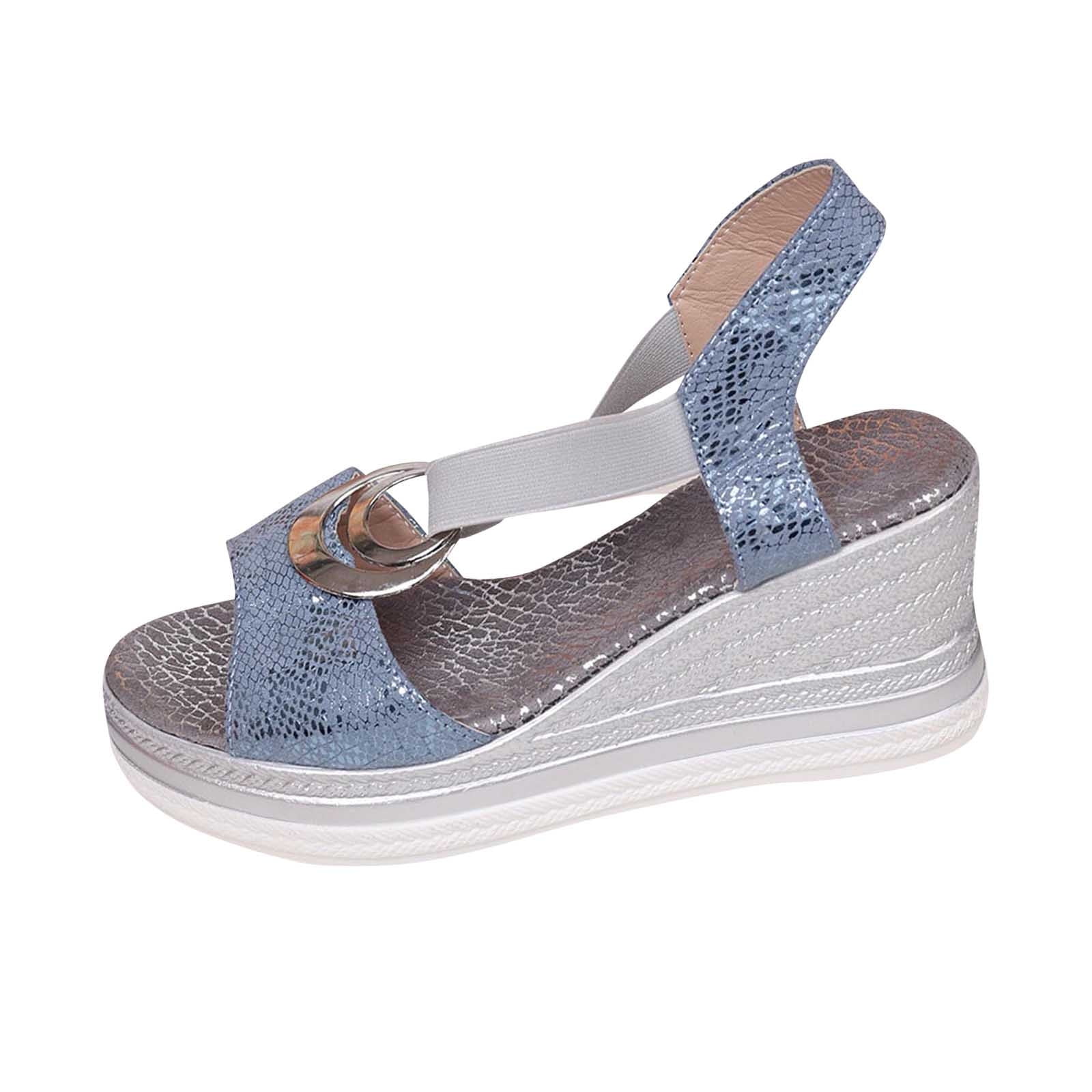 Sky Blue Female Casual Solid Color One-Line Sandals With Rubber Sole ...