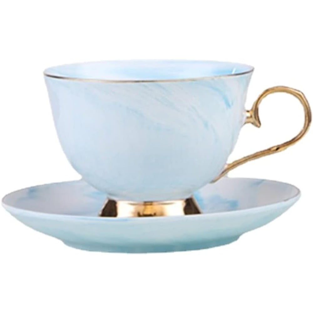 Sky Blue Golden Line Tea Cup with Saucer Sets 250ml Vintage Bone China ...