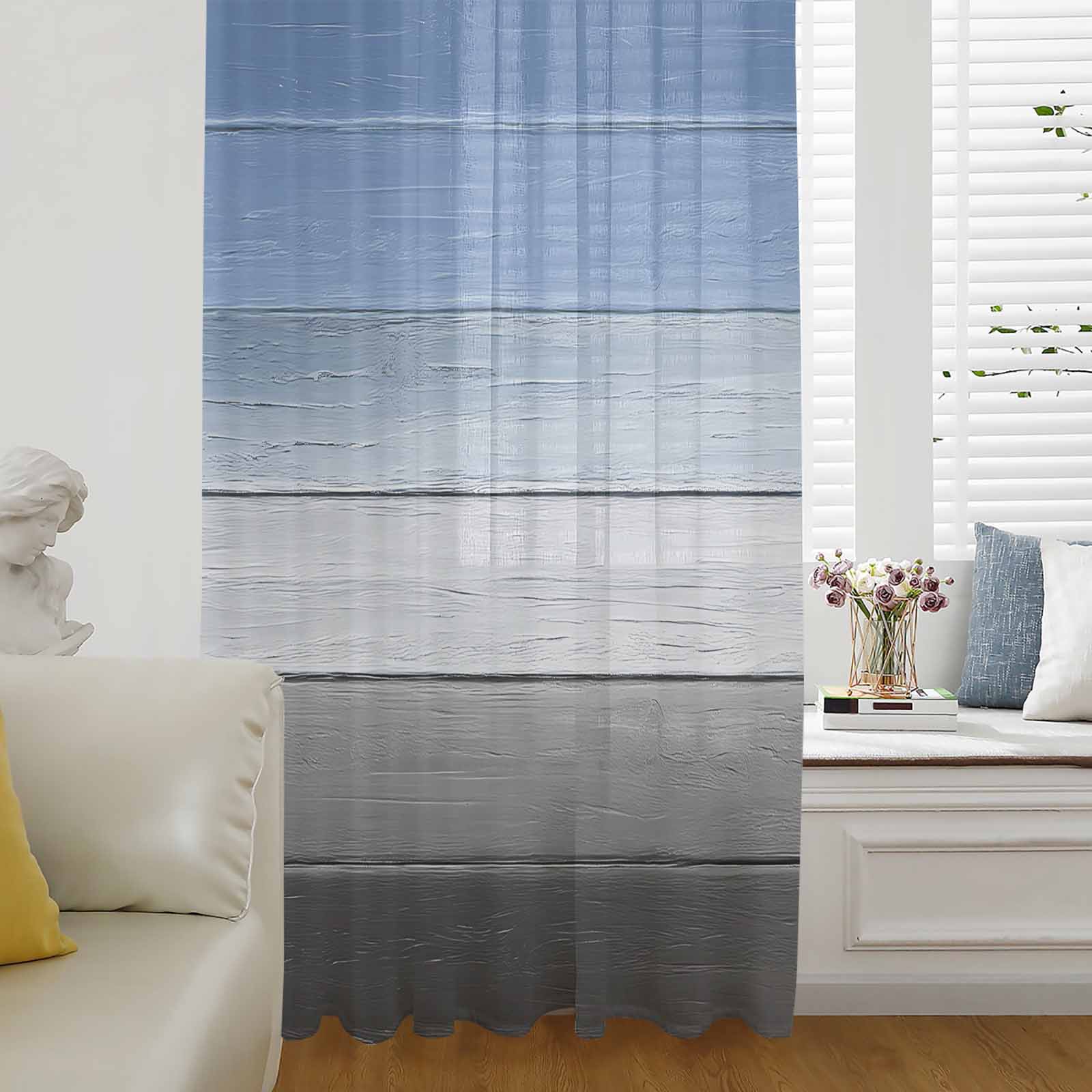 Sky Blue Grey Window Curtain 108 Inches Long,Vintage Farmhouse Gradient ...