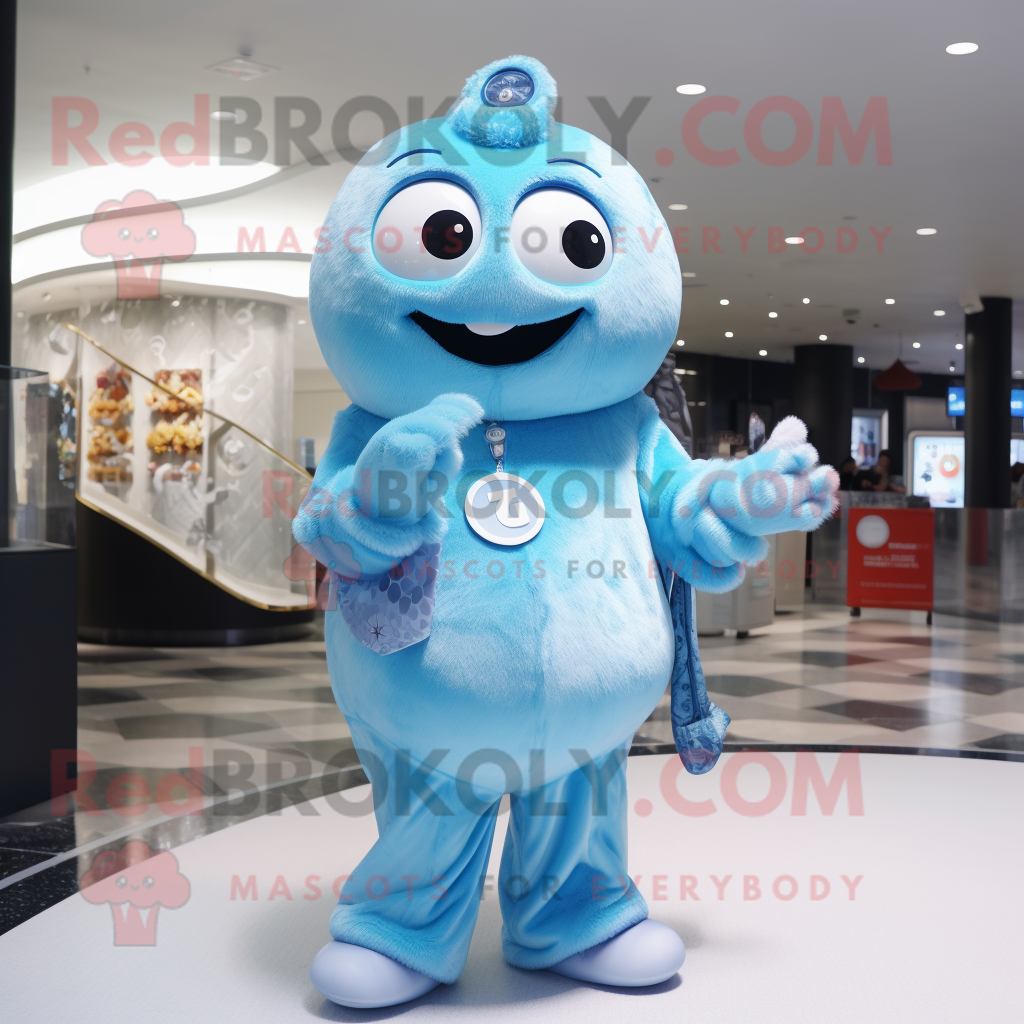 Sky Blue Ice mascot costume character dressed with a Jumpsuit and Coin ...