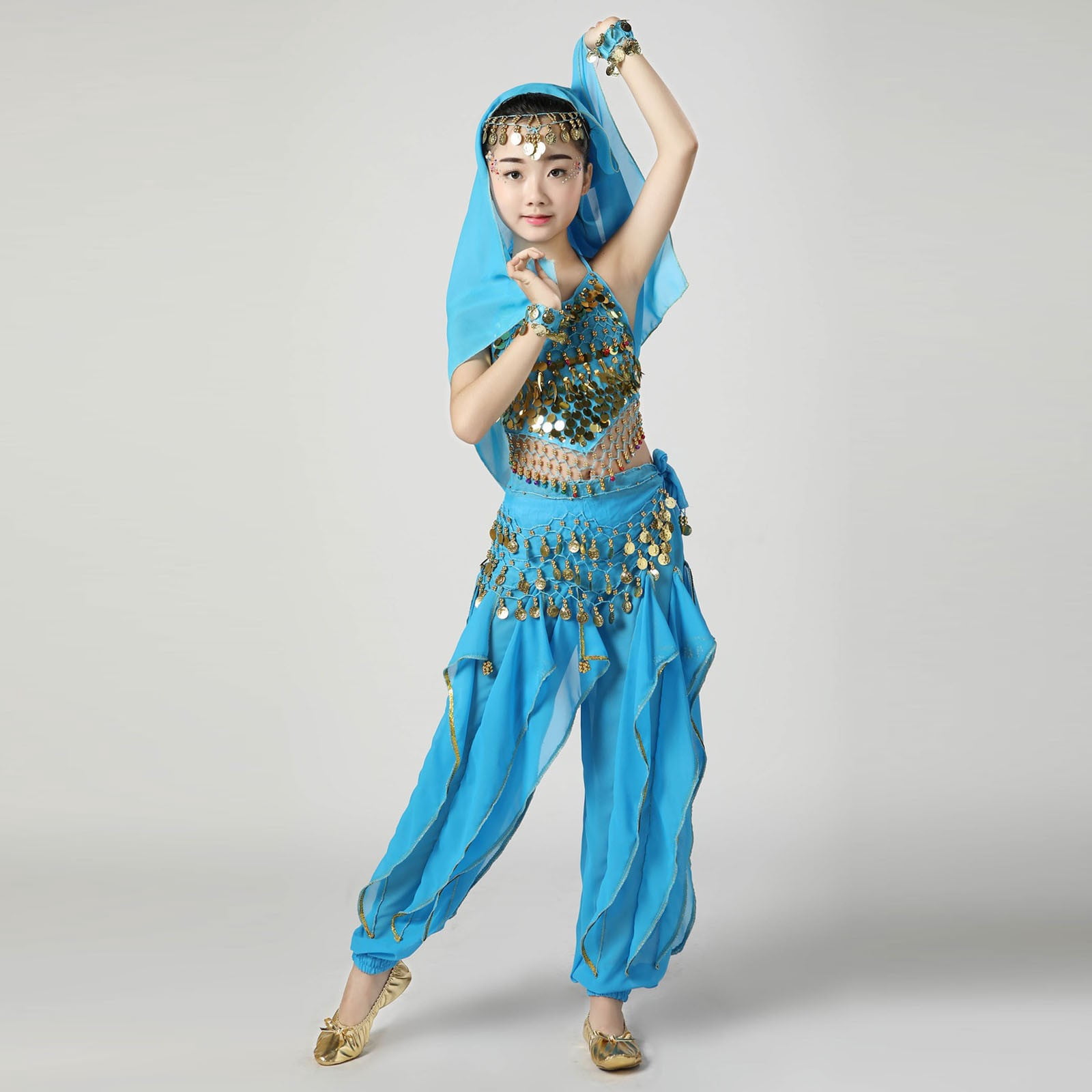 Sky Blue Kids Middle Eastern Belly Dance Costume - 100% Polyester 5-13 ...