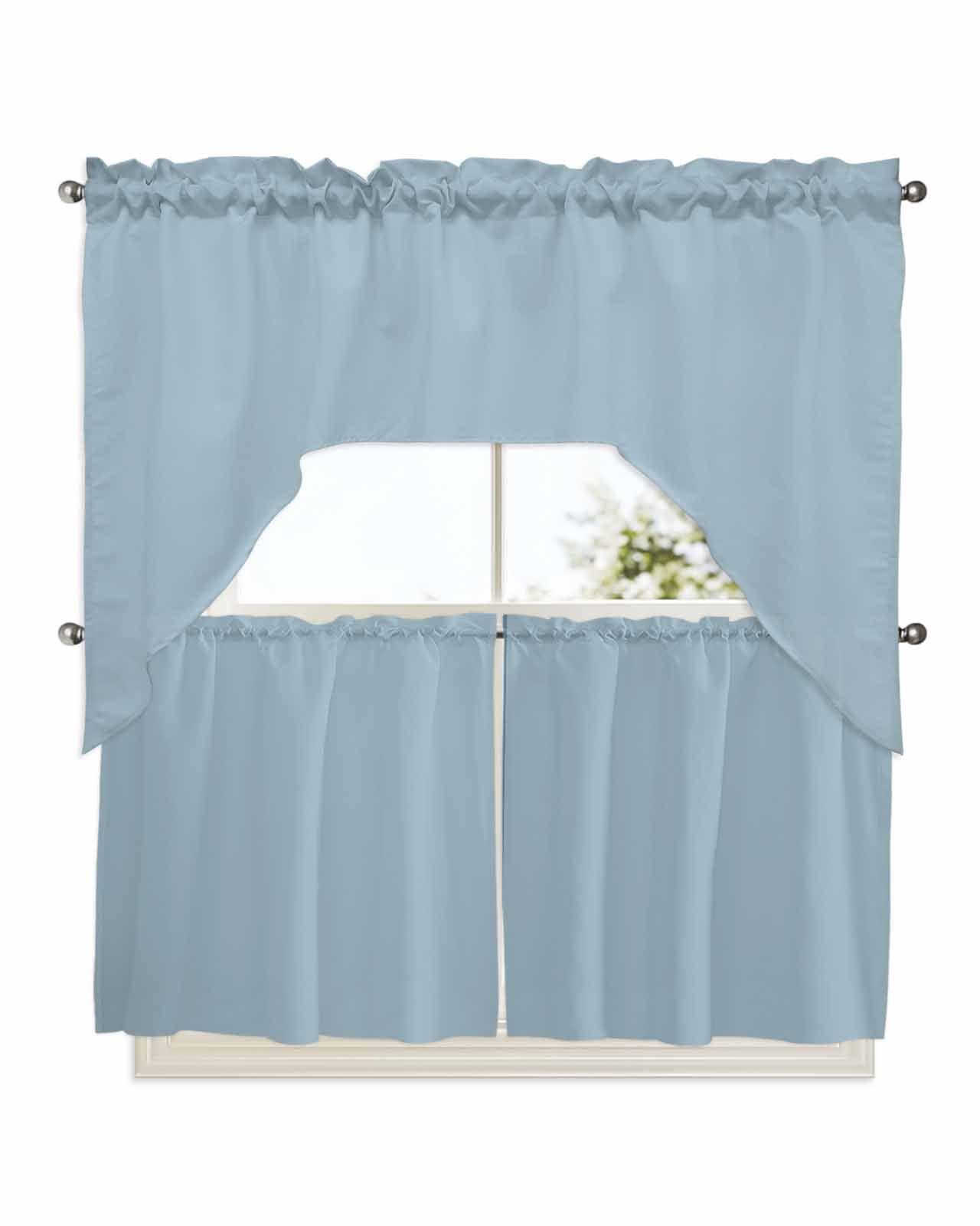 Sky Blue Kitchen Curtains Swag Valance and Tier Curtains Set 24 Inch ...