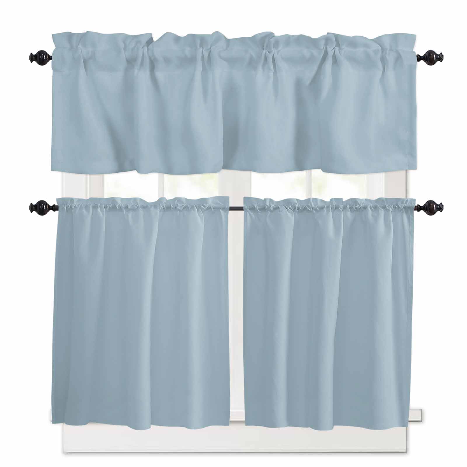 Sky Blue Kitchen Curtains and Valances Set, 3 Piece Kitchen Curtains ...