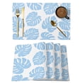 Sky Blue Monstera Leaf Cotton Linen Placemats Set of 8, Summer Tropical ...