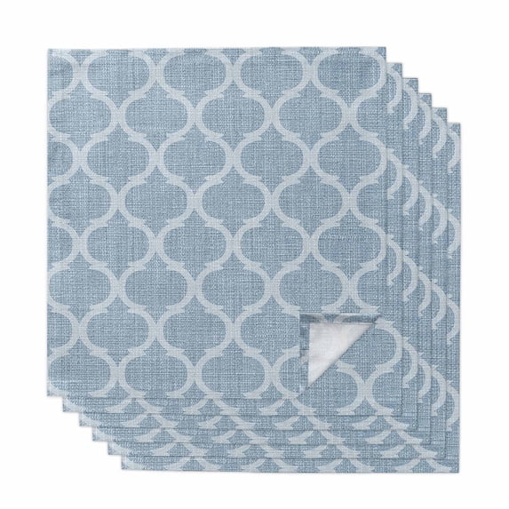 Sky Blue Morocco Cloth Napkins, Farmhouse Geometric Quatrefoil Grid ...
