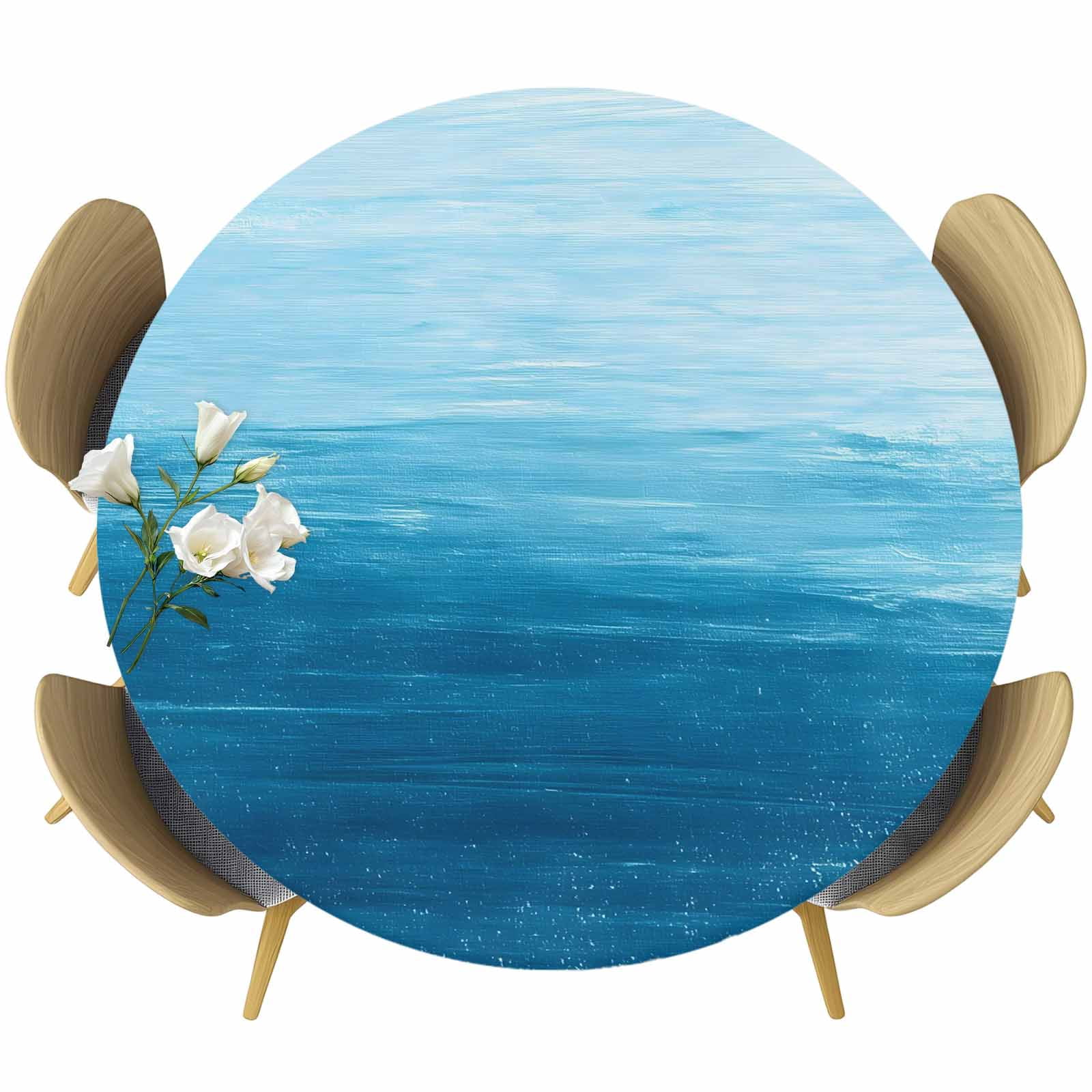 Sky Blue Ombre Table Cloth, Round Fitted Tablecloths with Elastic Edge ...
