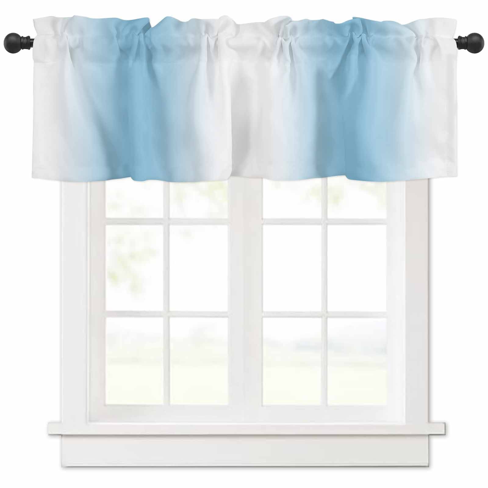 Sky Blue Ombre Valances for Windows Farmhouse Kitchen Curtains Valances ...