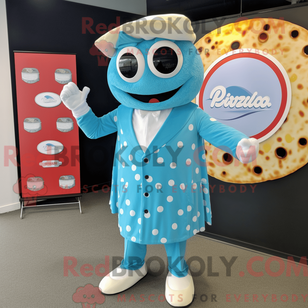 Sky Blue Pizza REDBROKOLY mascot costume character dressed with a Maxi ...