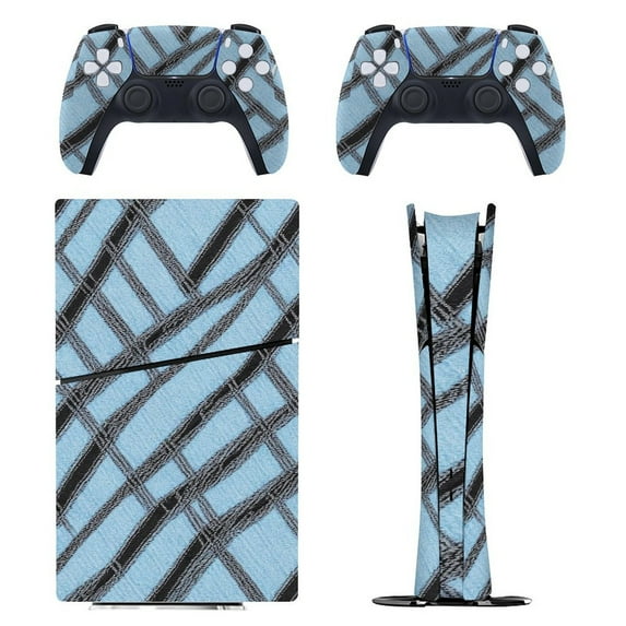 Sky Blue Plaid Console Skin Bundle for PS5 Pro Slim Disc & Digital ...