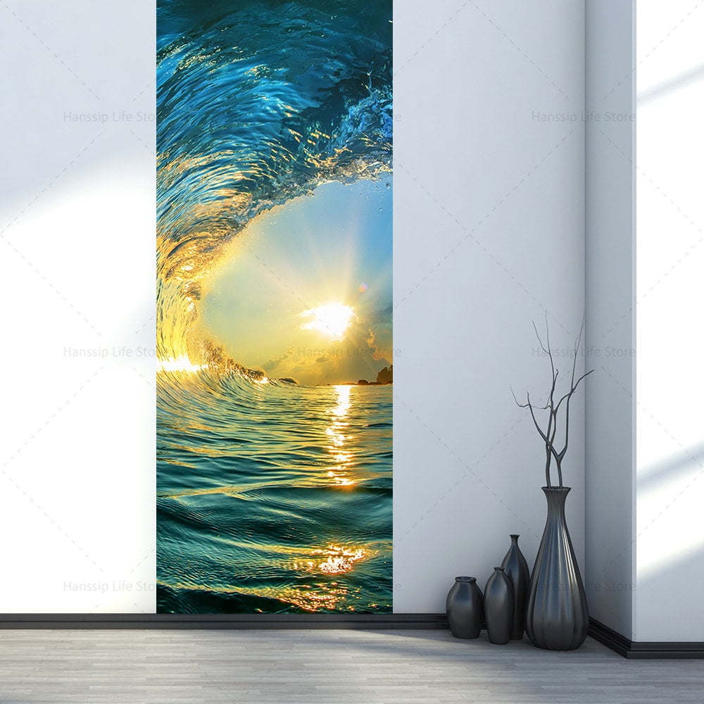 Sky Blue Sea Door Stickers PVC Waterproof Immersive Relaxation ...