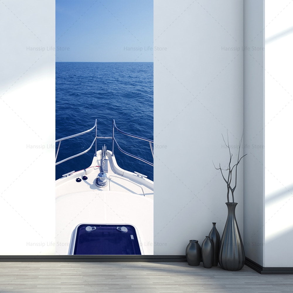 Sky Blue Sea Door Stickers PVC Waterproof Immersive Relaxation ...