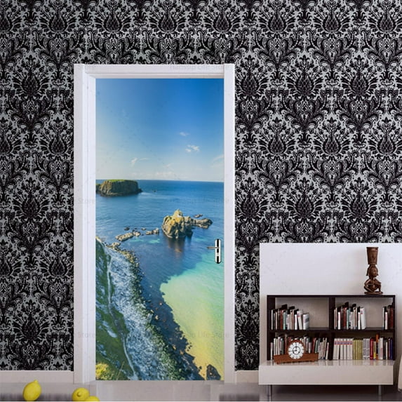 Sky Blue Sea Door Stickers PVC Waterproof Immersive Relaxation ...