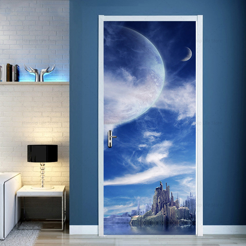 Sky Blue Sea Door Stickers PVC Waterproof Immersive Relaxation ...