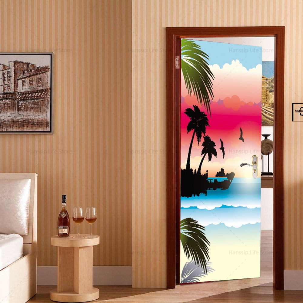 Sky Blue Sea Door Stickers PVC Waterproof Immersive Relaxation ...