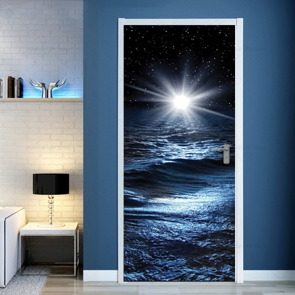Sky Blue Sea Door Stickers PVC Waterproof Immersive Relaxation ...