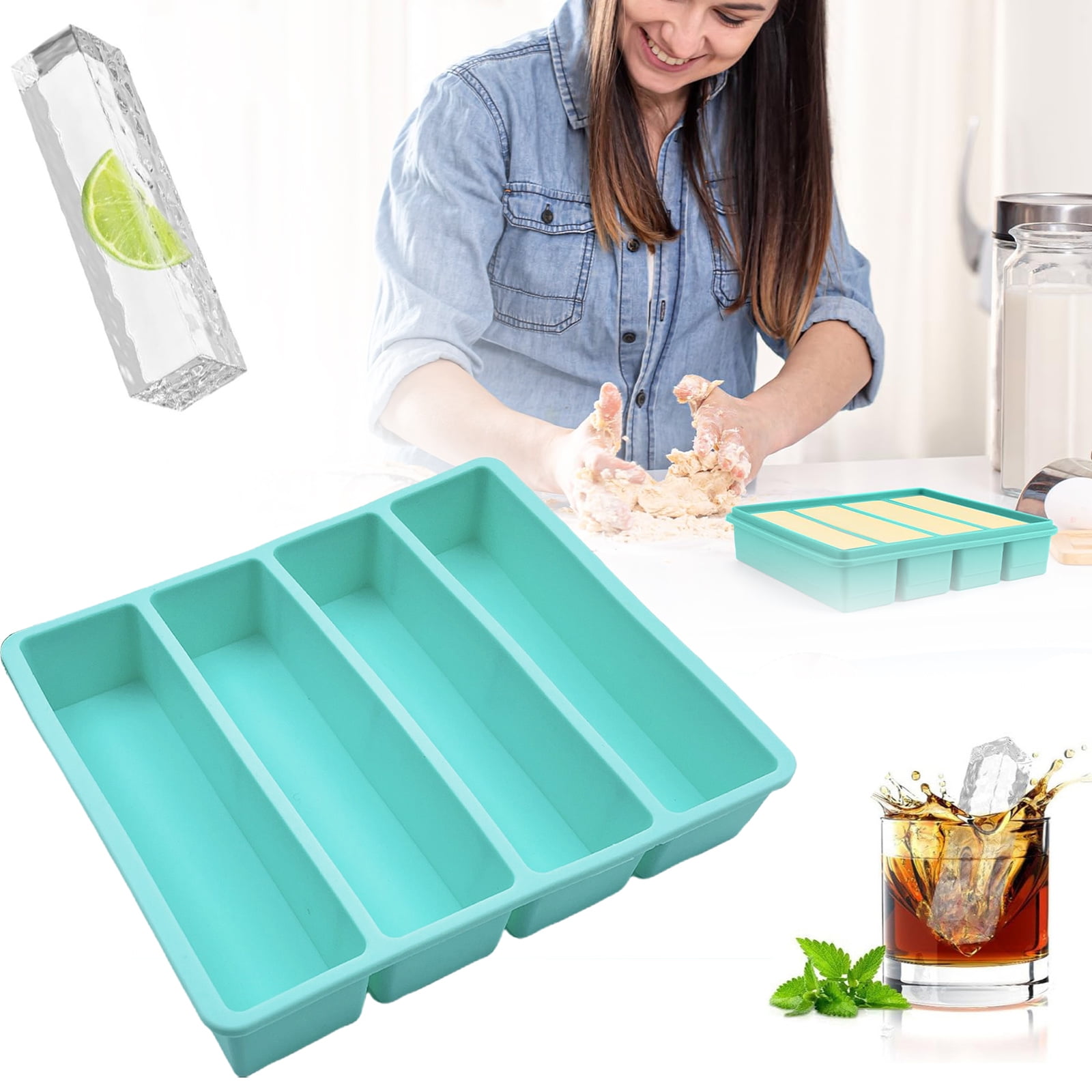 Sky Blue Silicone Butter Mold Tray, Long Rectangle Ice Cube Tray ...