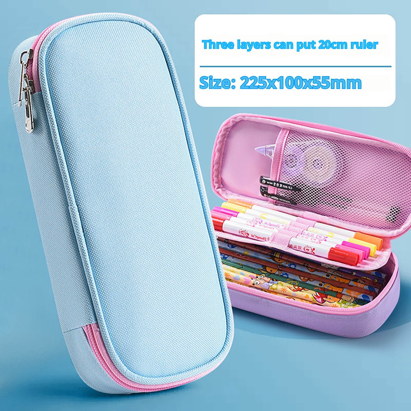 Sky Blue Solid Minimalist Campus Supply Case With Multi-Functional ...