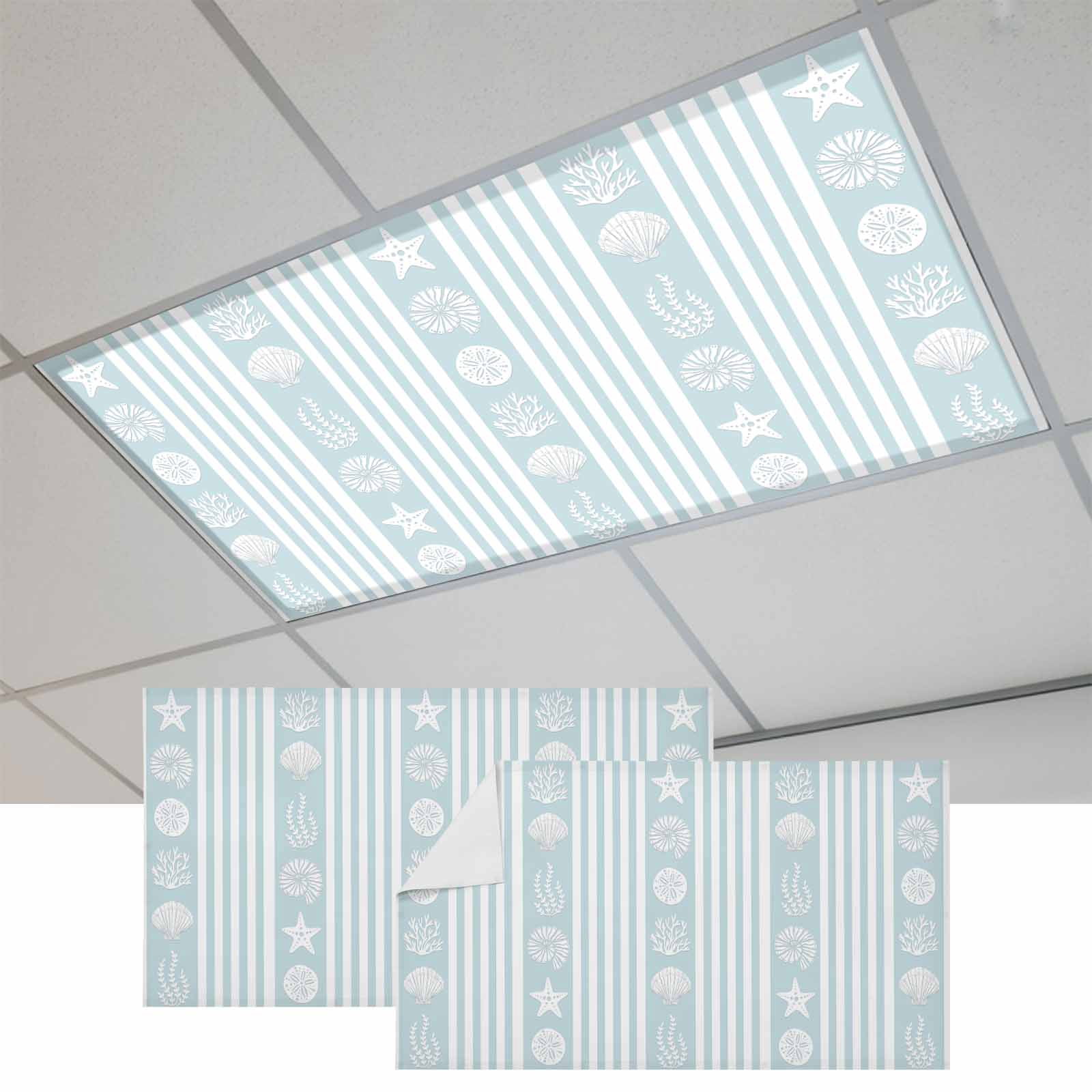 Sky Blue Striped Coastal Fluorescent Light Covers, Nautical Beach ...