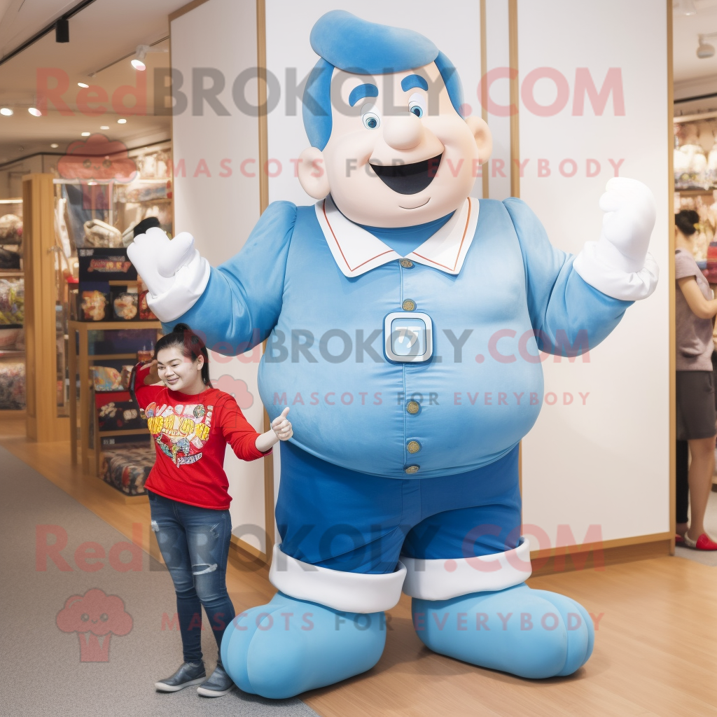 Sky Blue Strongman REDBROKOLY mascot costume character dressed with a ...