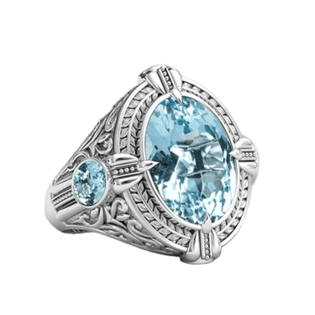 Sky Blue Topaz Gemstone Wedding Signet Ring For Men 18K Gold Gemstone ...