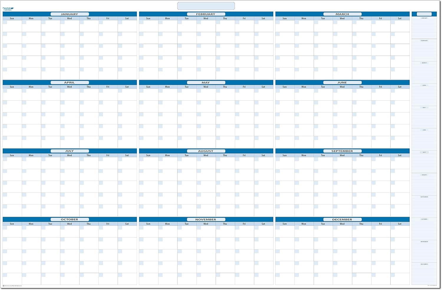 Sky Blue Undated Annual Yearly Dry and Wet Erasable Wall Calendar 32 in ...