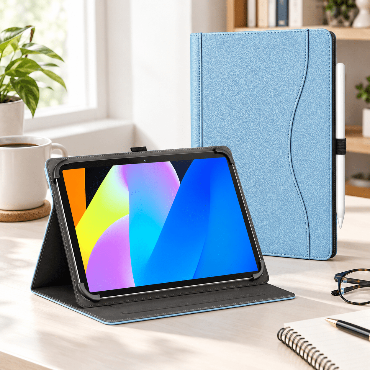 Sky Blue Universal 9.6-11 Inch Tablet Case with Stand and Hand Strap ...