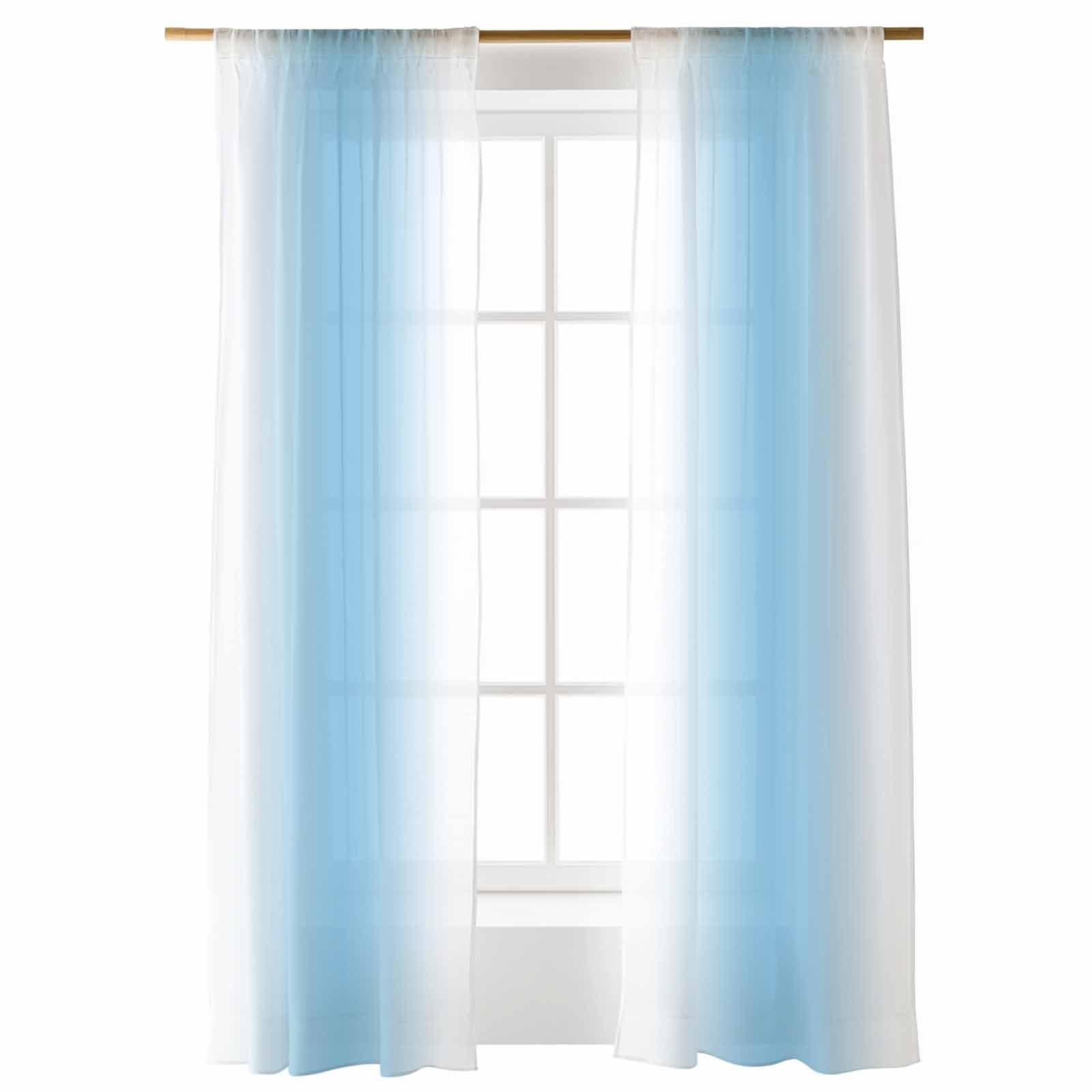 Sky Blue White Gradient Sheer Curtains 108 inches Long 2 Panels Set ...