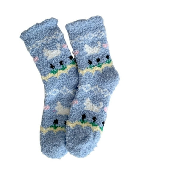 Sky Blue Womens Winter Socks With Mid Tube And Fleece For Warmth And ...