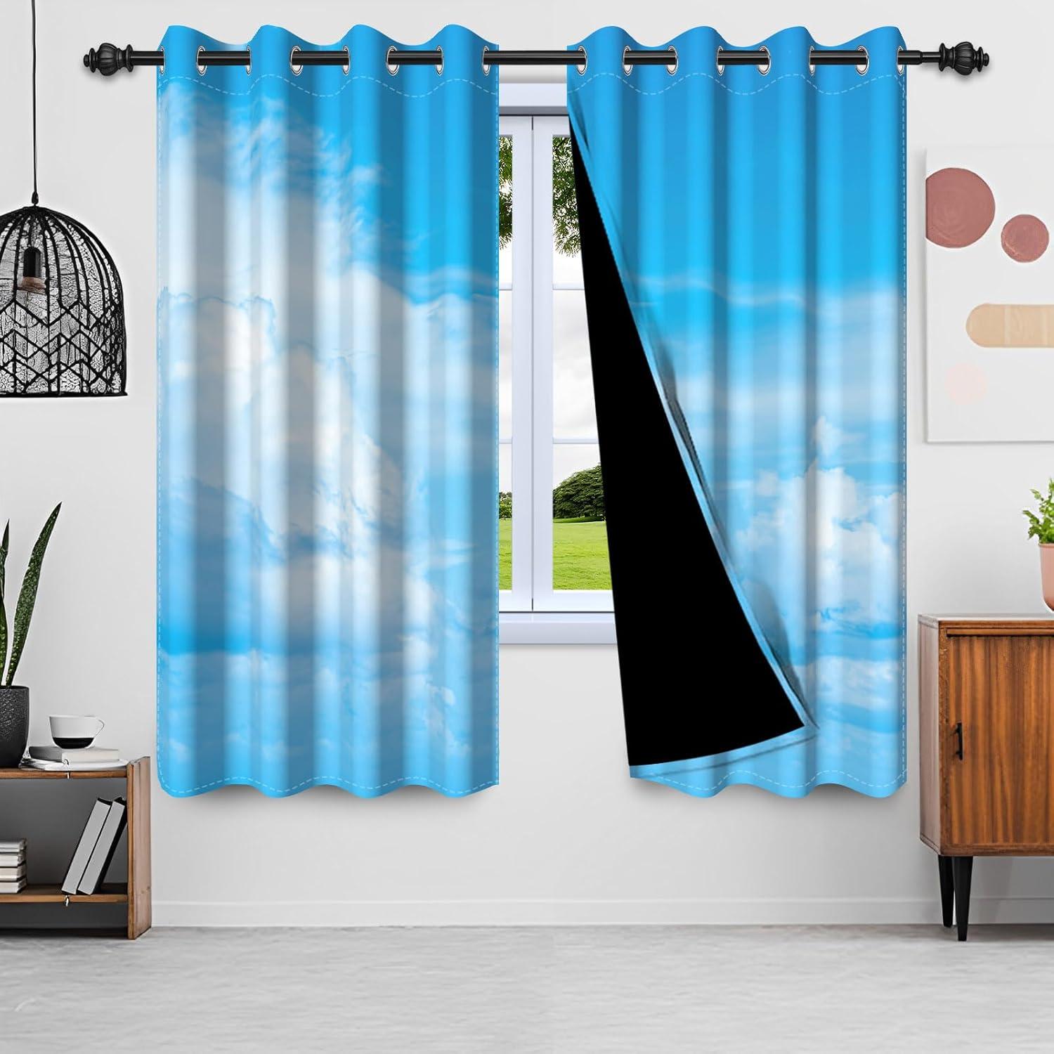 Sky Clouds Blackout Window Curtains Baby Blue Sky White Clouds Bedroom ...