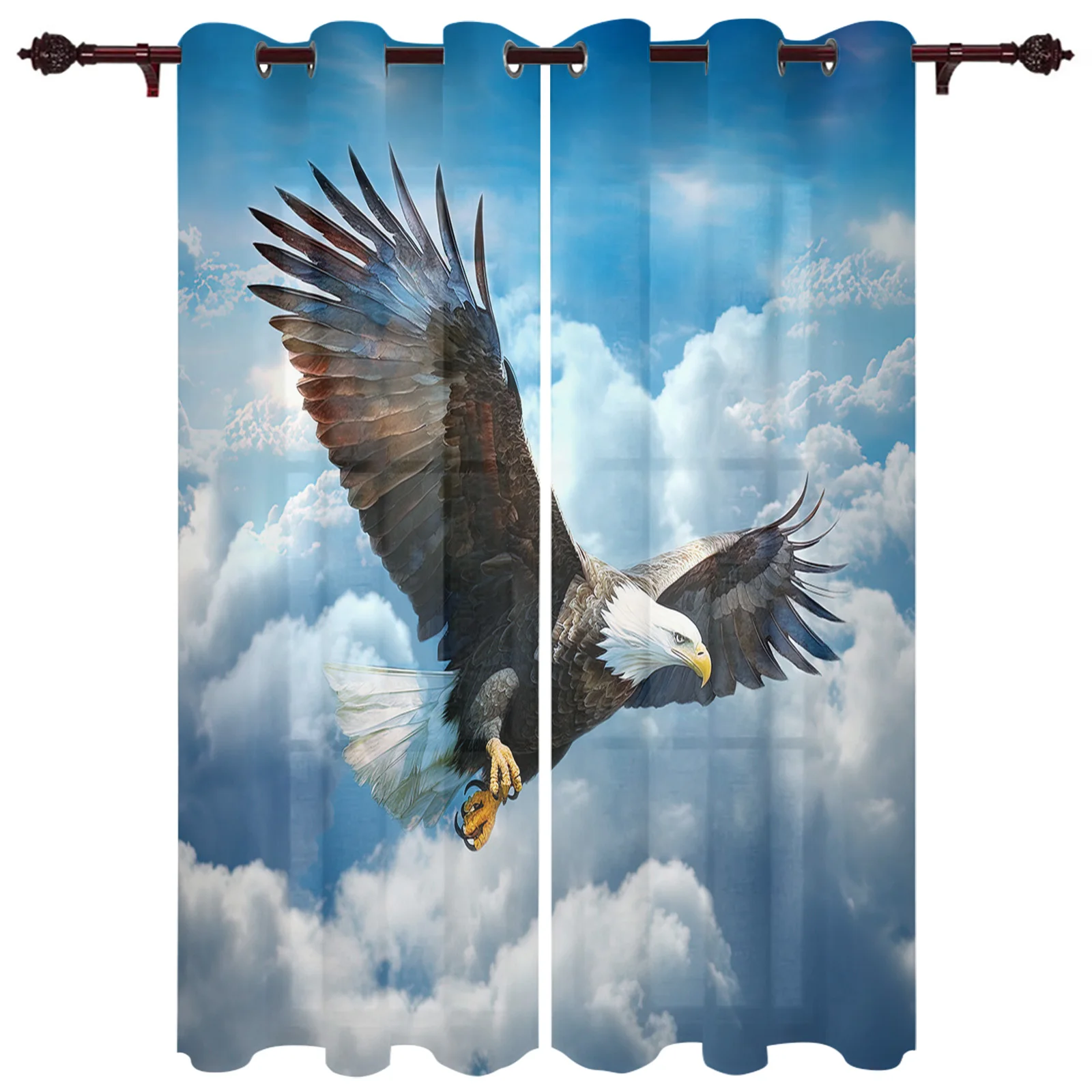 Sky Clouds Eagle Window Curtains for Living Room Luxury Curtains Coffee ...