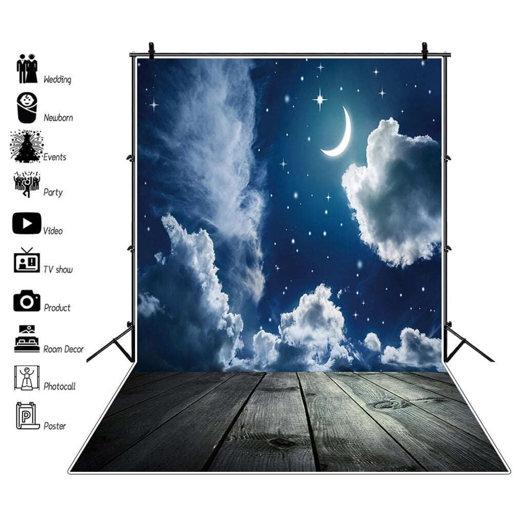 Sky Clouds Moon Stars Wood Floor Baby Dark Night Scenic Photographic ...