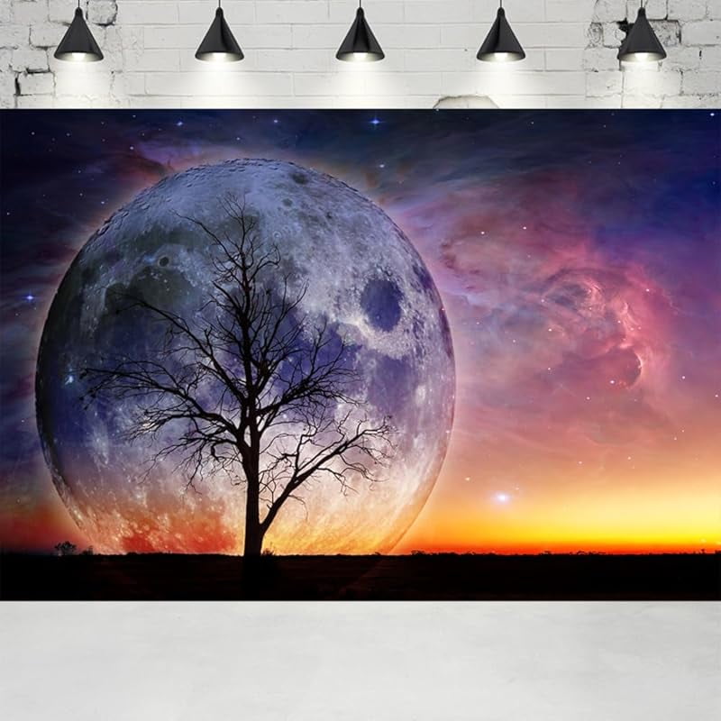 Sky Full Moon Banner Space Theme Birthday Photography Backdrop Baby ...