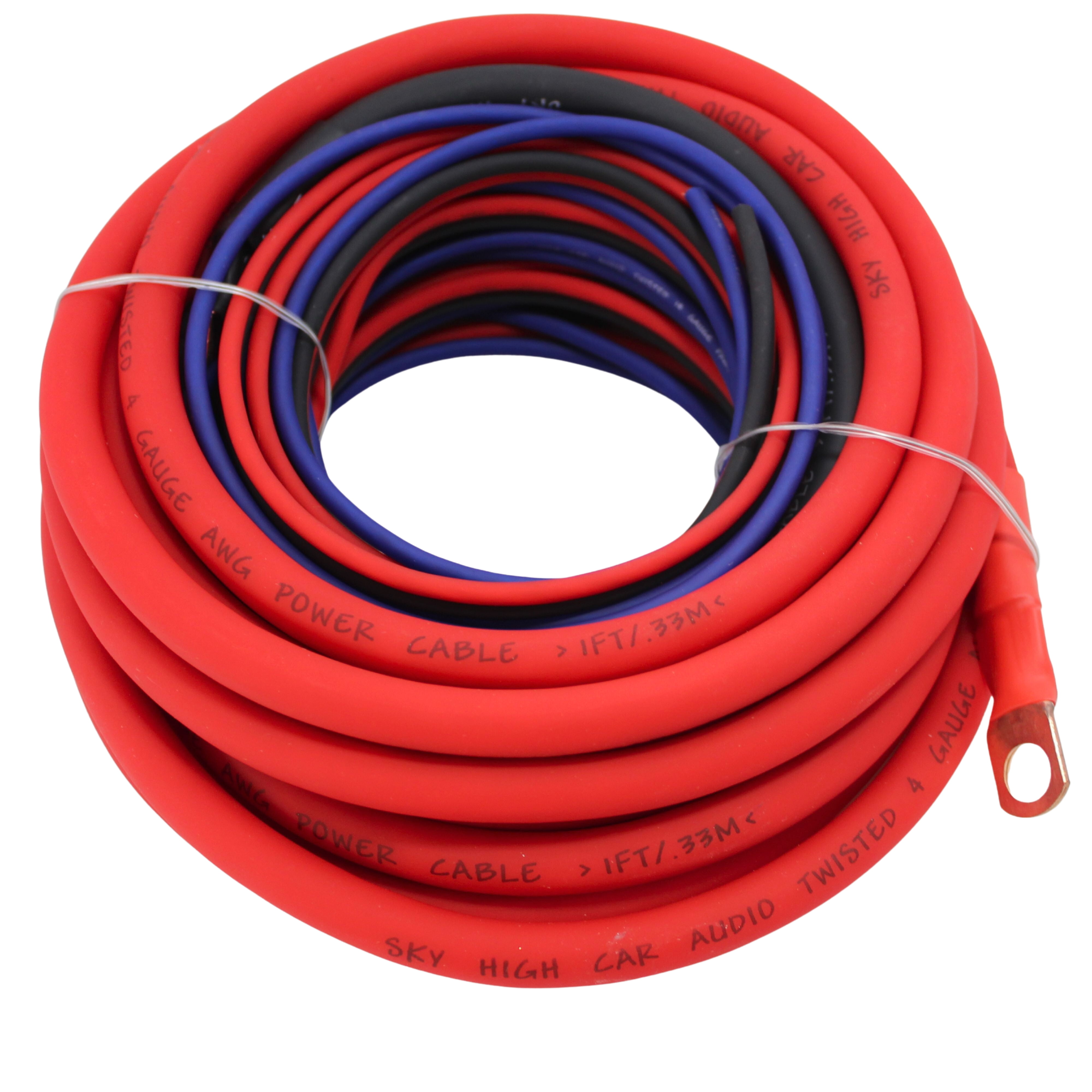 Sky High Car Audio 4 GA CCA Amplifier Wiring Kit Red Power Black Ground ...