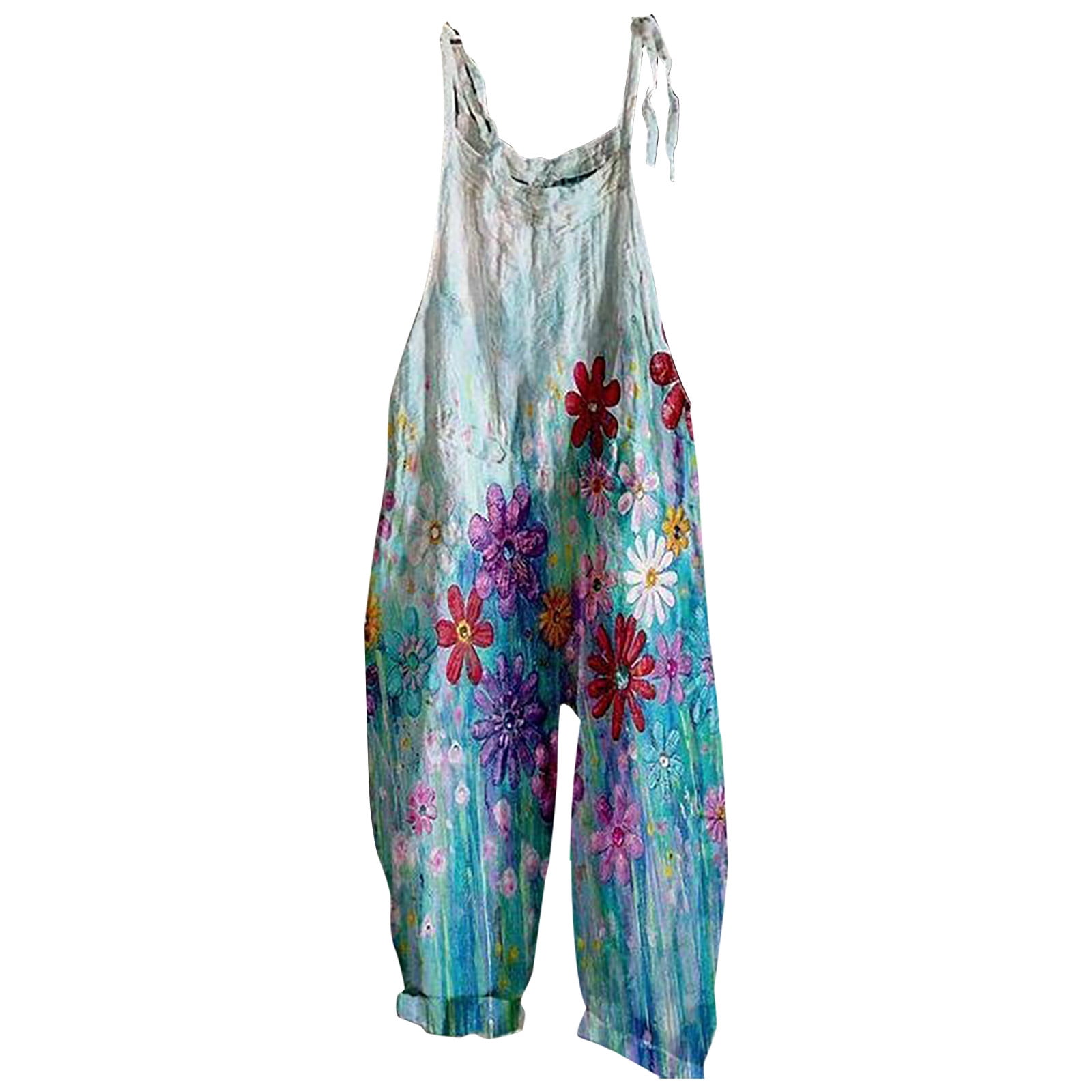 Sky Light Blue Floral Print Loose Fit Pants for Women Summer Fall ...