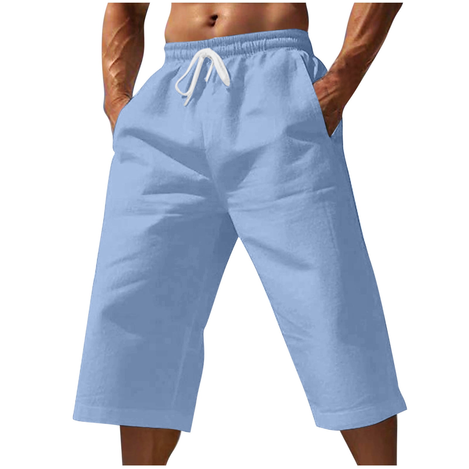 Sky Light Blue Man Pants Loose Fit Pants for Man Faux Gauze Linen ...